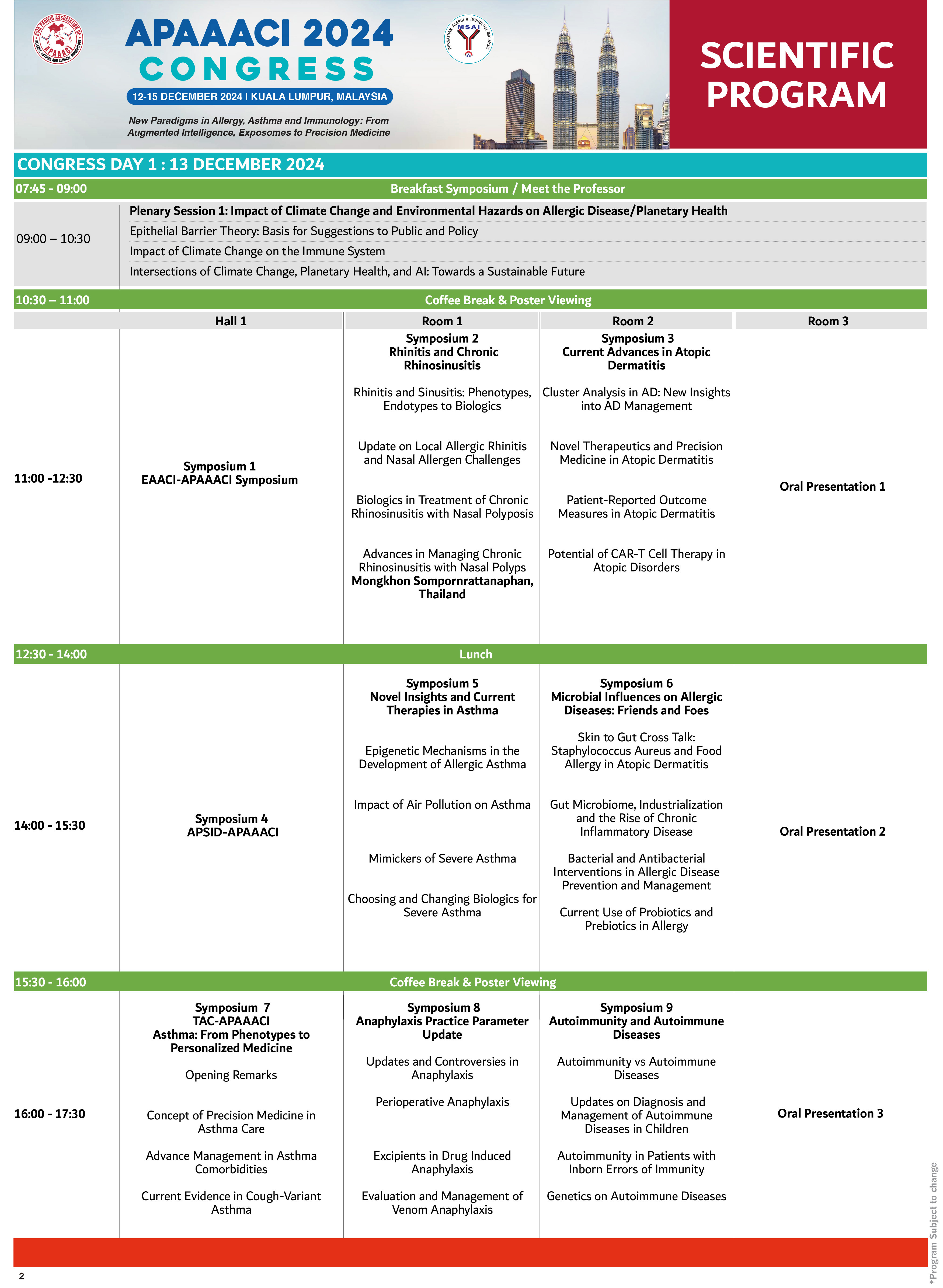 Scientific Program | APAAACI 2024 | 12 – 15 DECEMBER 2024 | Malaysia